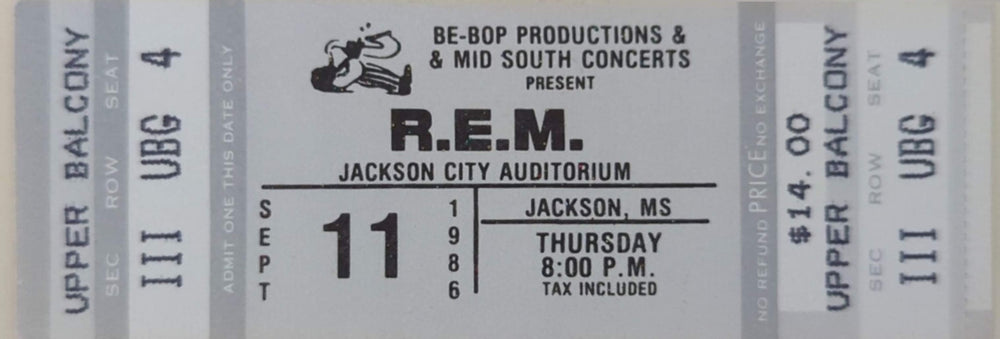 R.E.M. - 1986 Original Vintage Concert Ticket Row UBG Seat 4 – Rockaway ...
