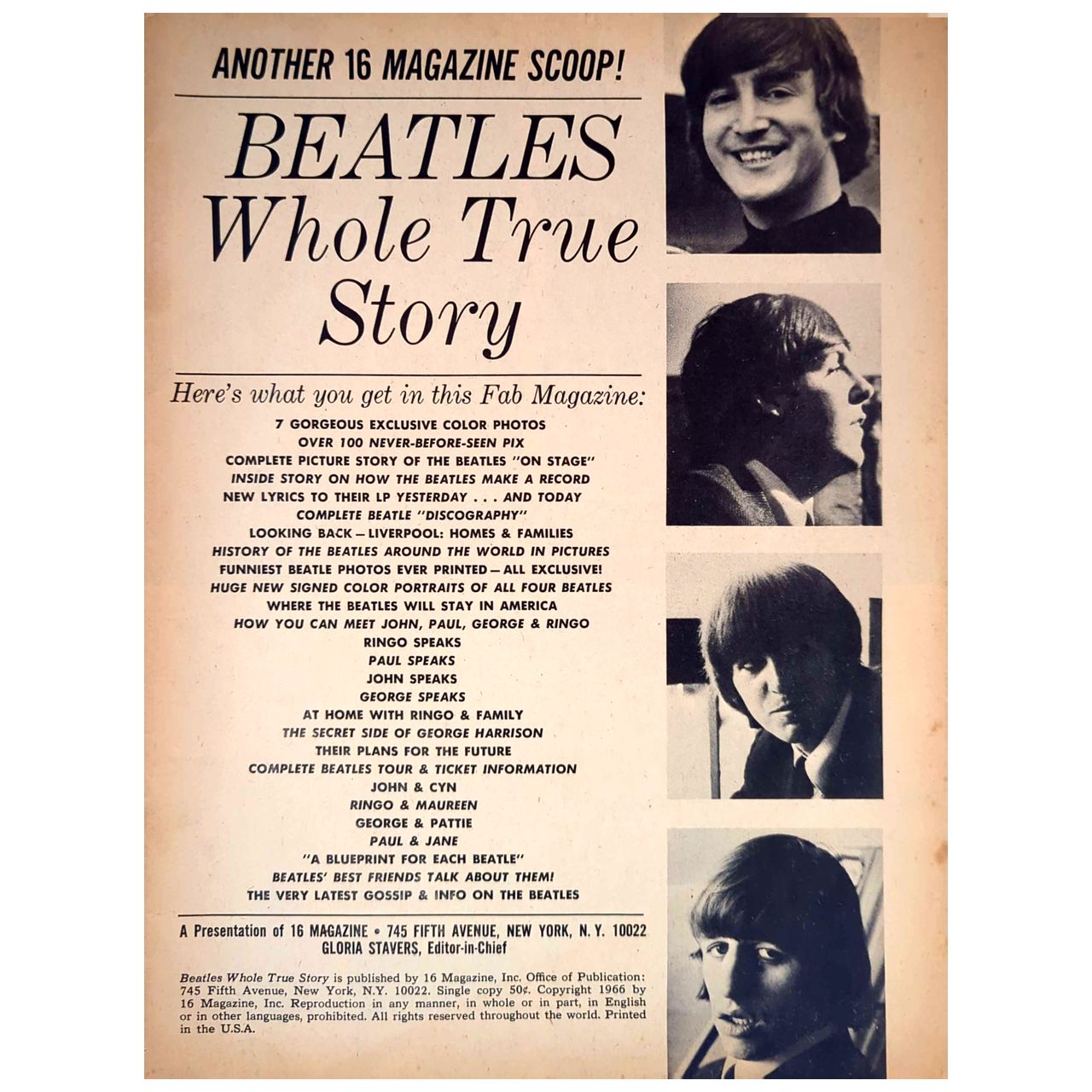 Beatles - Whole True Story 16 Magazine 1966 (No Cover) – Rockaway Records